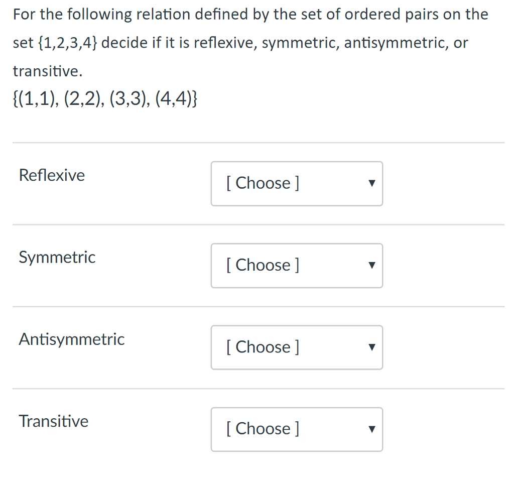 Solved For the following relation defined by the set of | Chegg.com