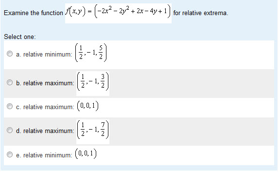Solved Examine the function f(x,y) = (-2x^2 ? 2y^2 + 2x ? 4y | Chegg.com