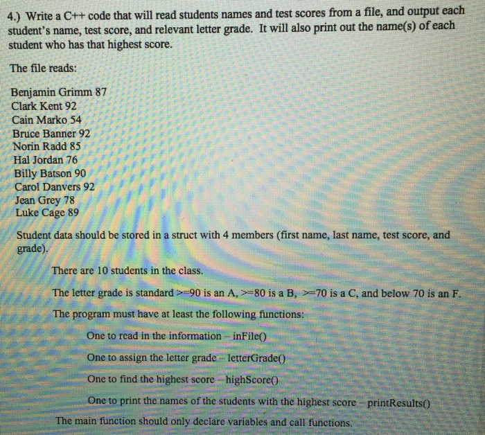 Solved Write a C++ code that will read students names and | Chegg.com