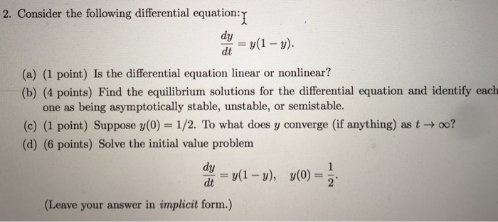 Solved Consider the following differential equation: dy/dx | Chegg.com