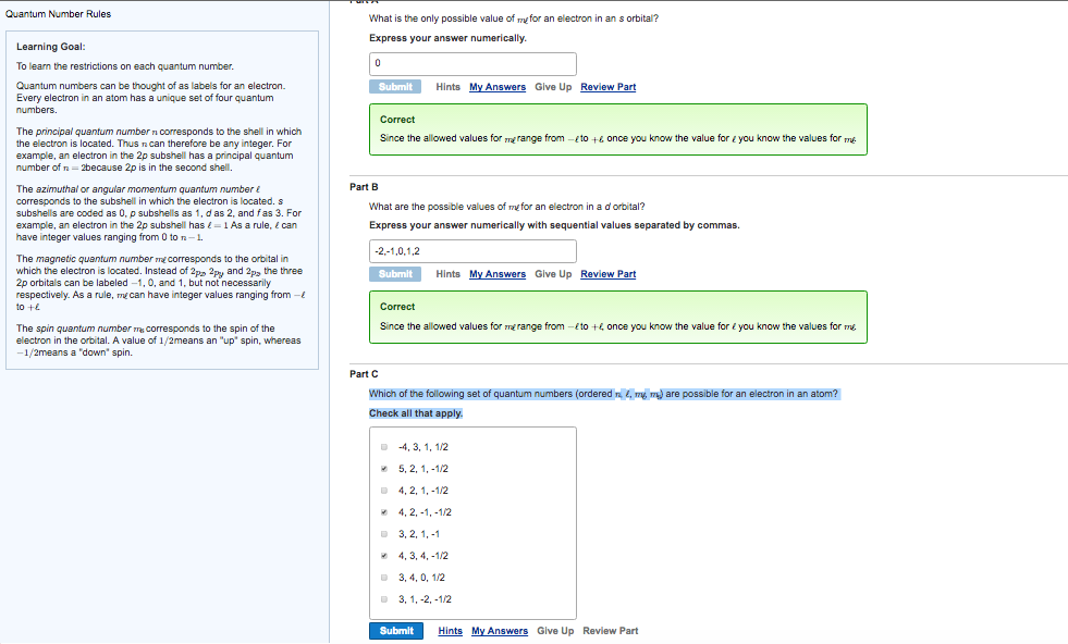 Solved To learn the restrictions on each quantum number. | Chegg.com