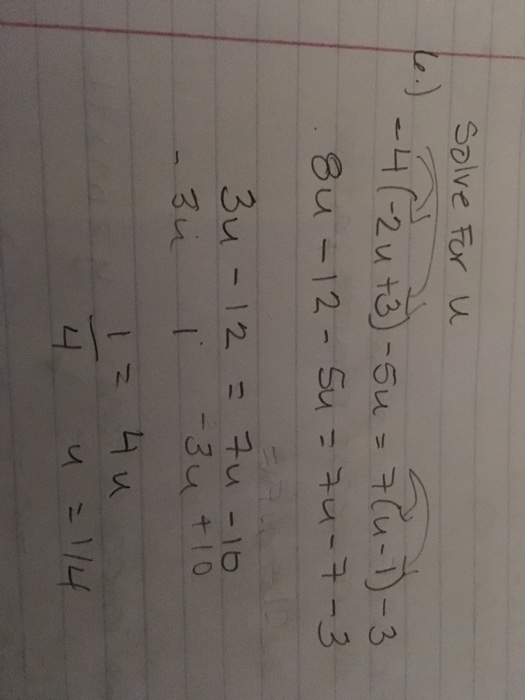 Solved Solve For U 4 2u 3 5u 7 u 1 3 8u 12 Chegg