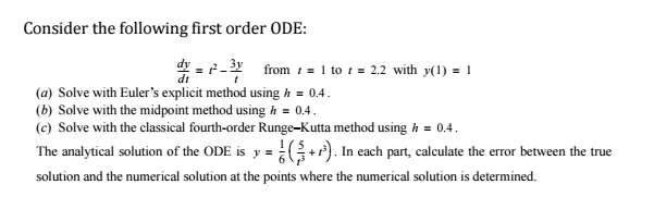 Solved Consider the following first order ODE: dy/dt = t^2 | Chegg.com