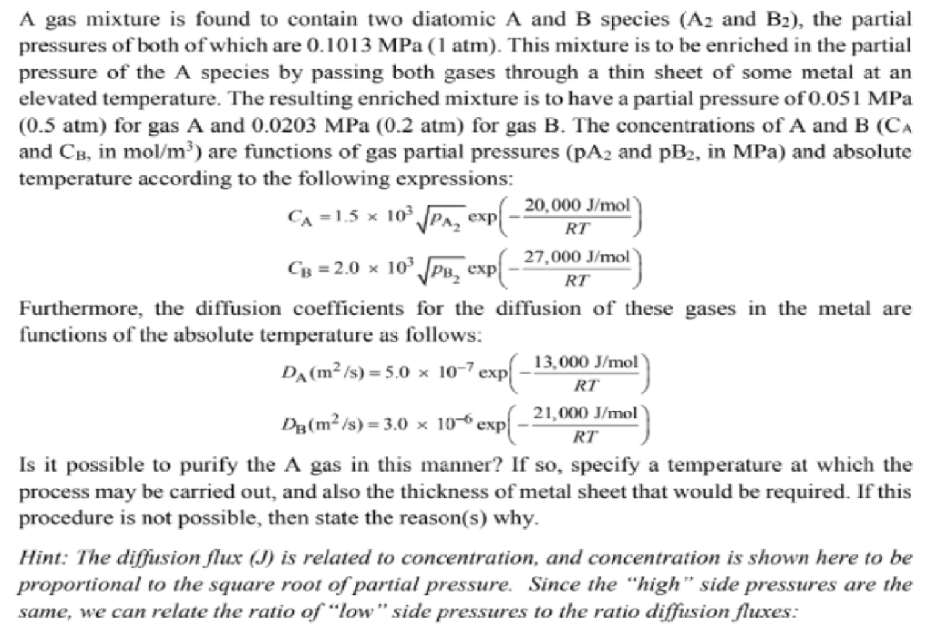 A gas mixture is found to contain two diatomic A and | Chegg.com