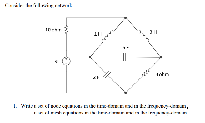 Solved Consider the following network 10 ohm 1 H 2 H 5 F 3 | Chegg.com