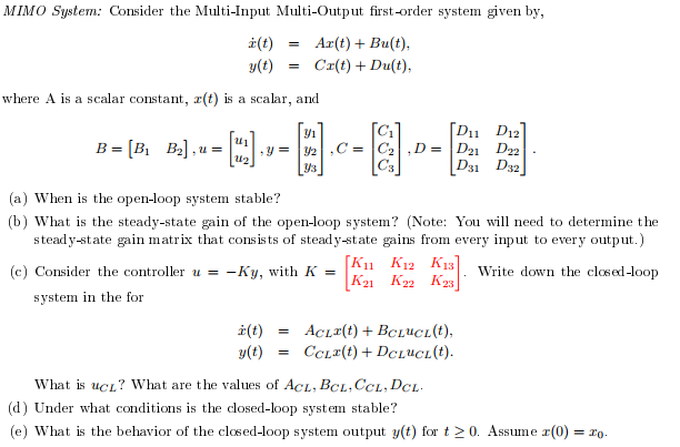Solved MIMO System: Consider the Multi-Input Multi-Output | Chegg.com