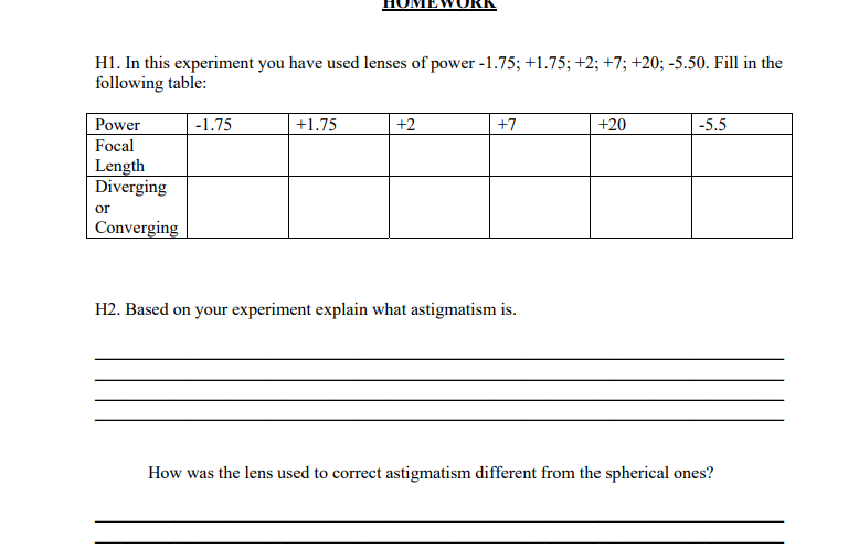 Solved Hl. In this experiment you have used lenses of power | Chegg.com