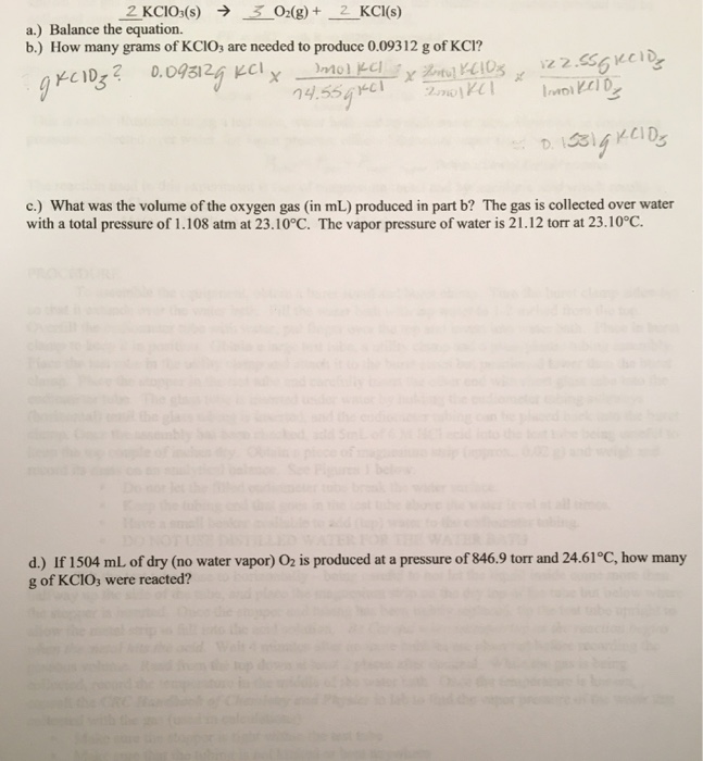 Solved Balance the equation. How many grams of KCIO_3 are | Chegg.com