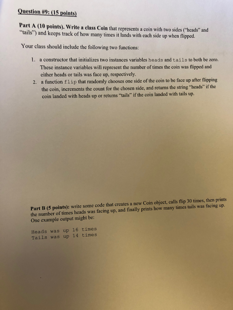 Solved Question #9: (15 points) Part A (10 points). Write a | Chegg.com