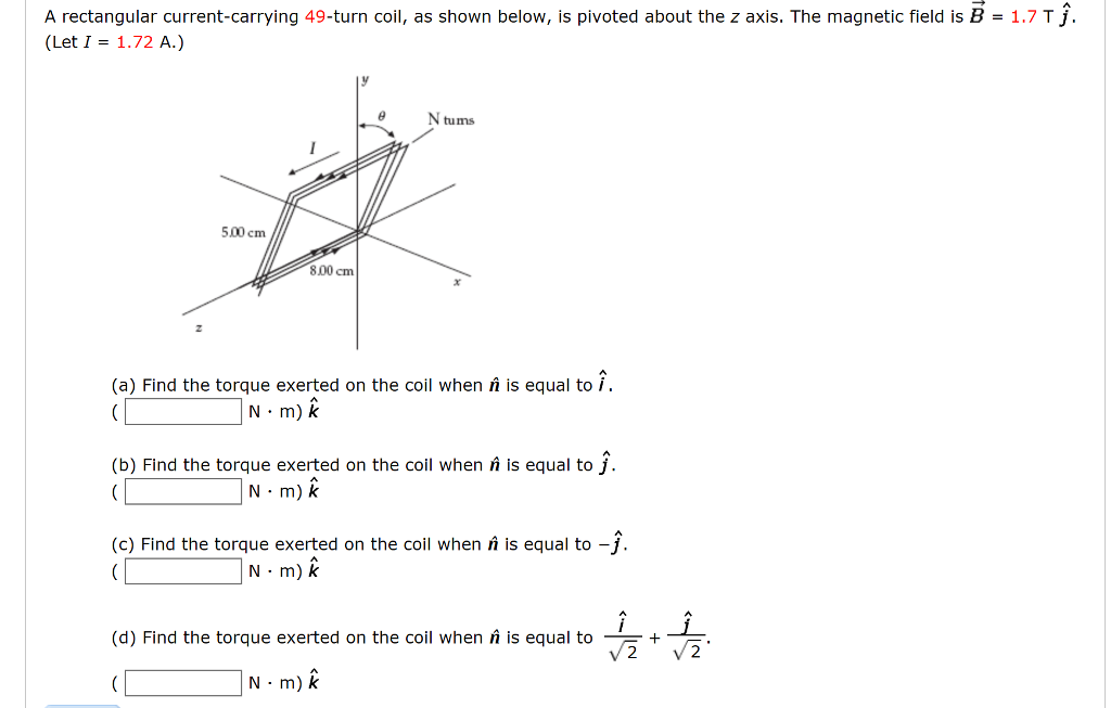 Solved A rectangular current-carrying 49-turn coil, as shown | Chegg.com