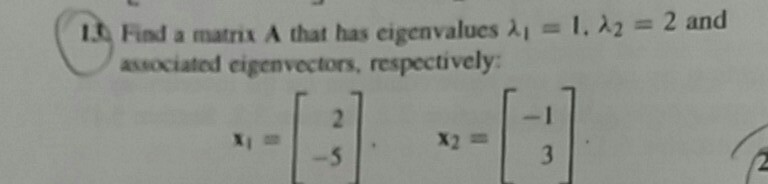 Solved Find A Matrix A That Has Eigenvalues Lambda1 1 
