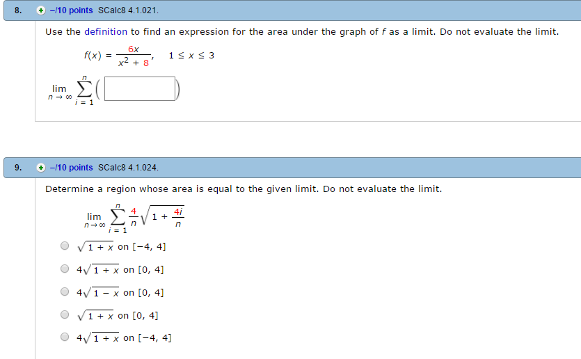 Solved Use the definition to find an expression for the area | Chegg.com