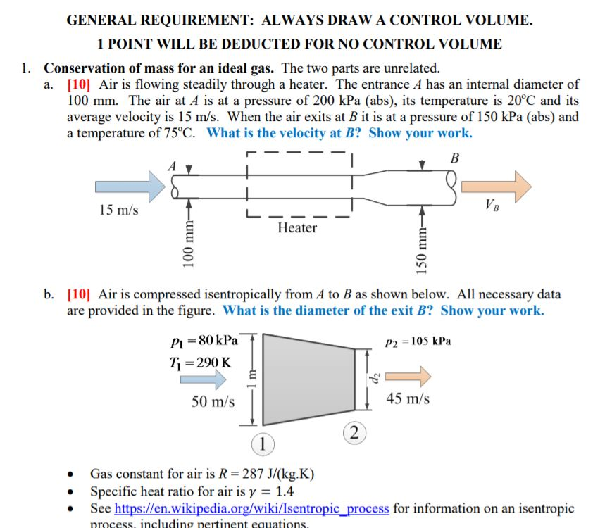 Solved GENERAL REQUIREMENT: ALWAYS DRAW A CONTROL VOLUME. 1 | Chegg.com