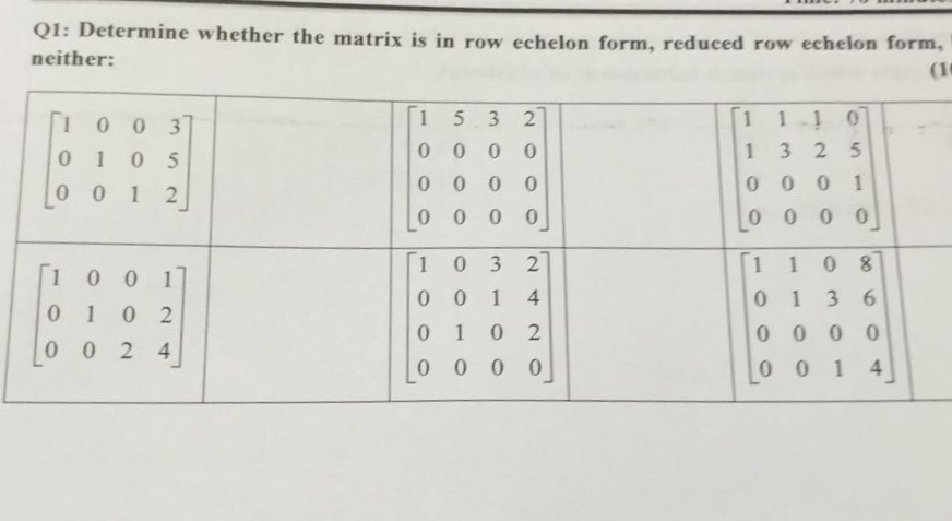 Solved Determine whether the matrix is in row echelon form, | Chegg.com