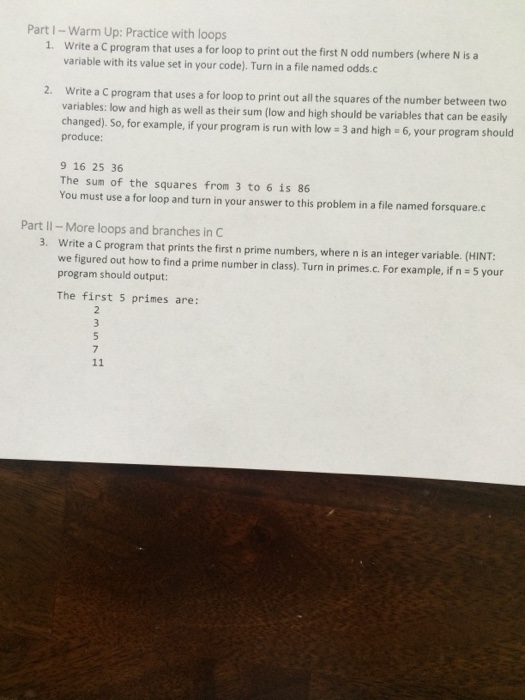Solved Write A C Program That Uses A For Loop To Print Out 8787