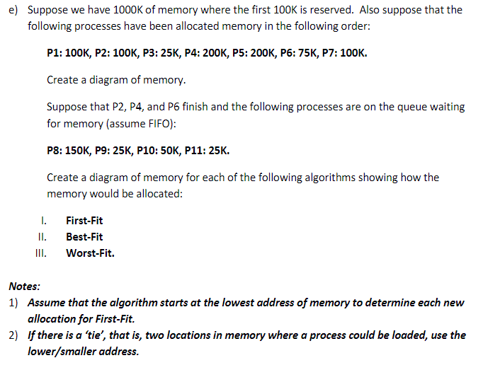 Solved e Suppose we have 1000K of memory where the first | Chegg.com