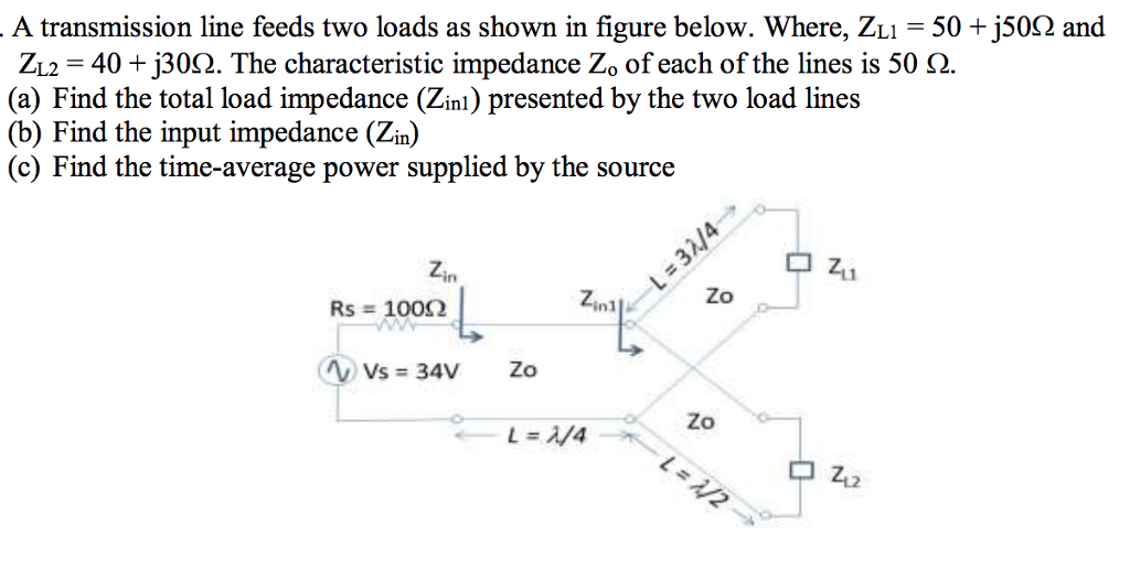 Solved A transmission line feeds two loads as shown in | Chegg.com