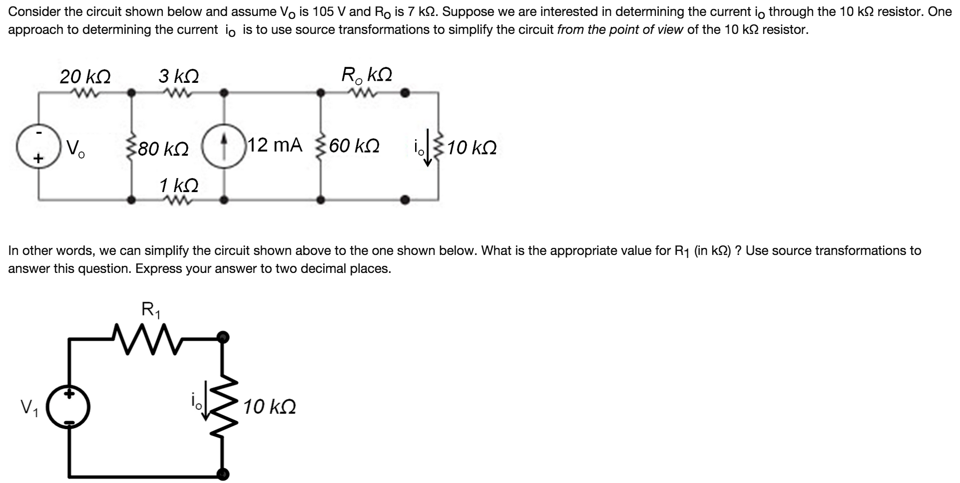 Solved Consider the circuit shown below and assume V0 is 105 | Chegg.com