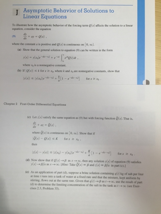 Solved Asymptotic Behavior of Solutions to Linear Equations | Chegg.com