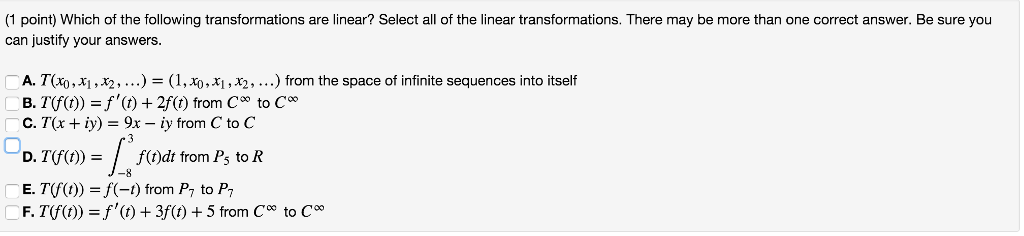 Solved (1 point) Which of the following transformations are | Chegg.com