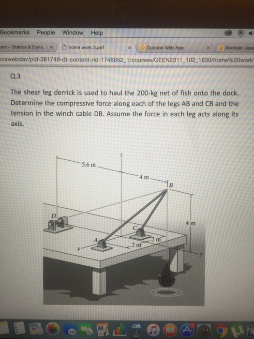Solved The shear leg derrick is used to haul the 200-kg net | Chegg.com