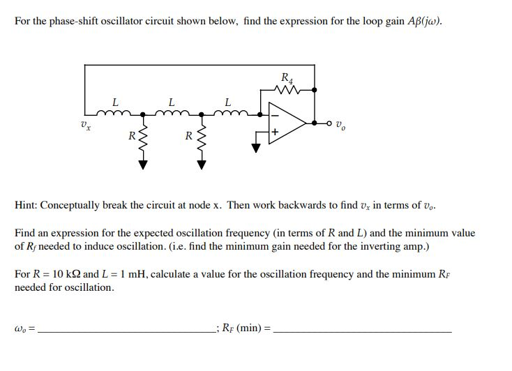 Solved For the phase-shift oscillator circuit shown below, | Chegg.com