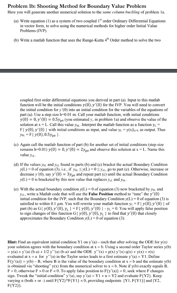Problem 1b: Shooting Method for Boundary Value | Chegg.com