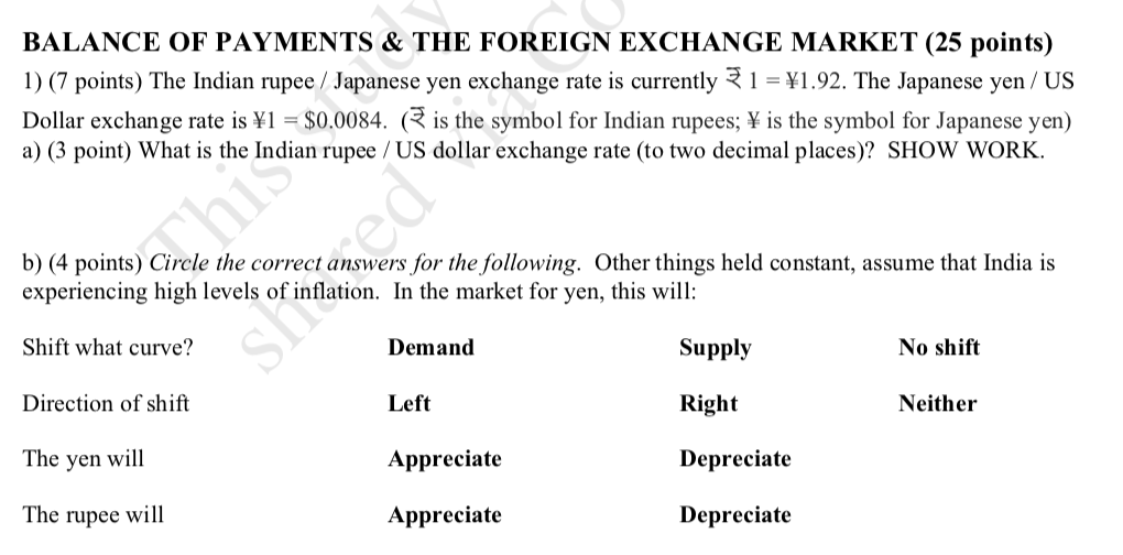 Solved BALANCE OF PAYMENTS &THE FOREIGN EXCHANGE MARKET (25 | Chegg.com