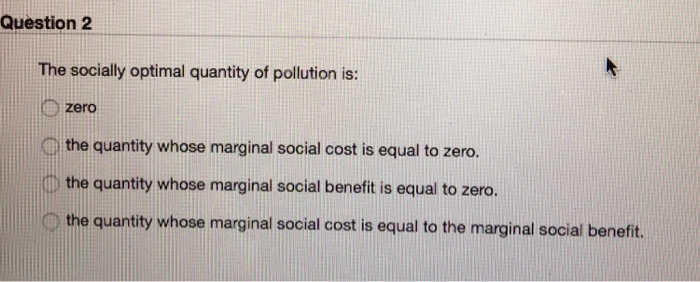 Solved The socially optimal quantity of pollution is: zero | Chegg.com