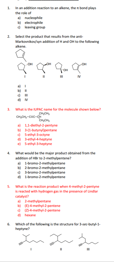 Solved In an addition reaction to an alkene, the pi bond | Chegg.com