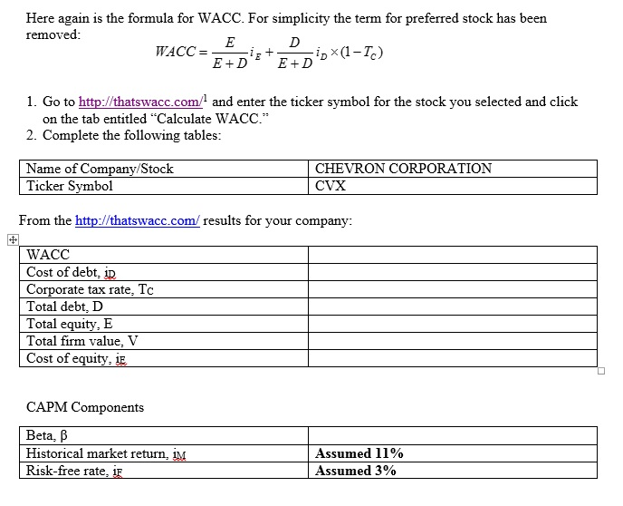 Here again is the formula for WACC. For simplicity | Chegg.com