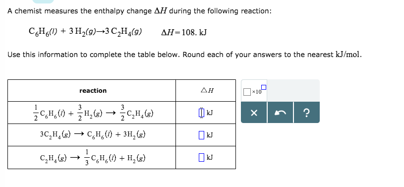 Solved A chemist measures the enthalpy change Delta H during | Chegg.com