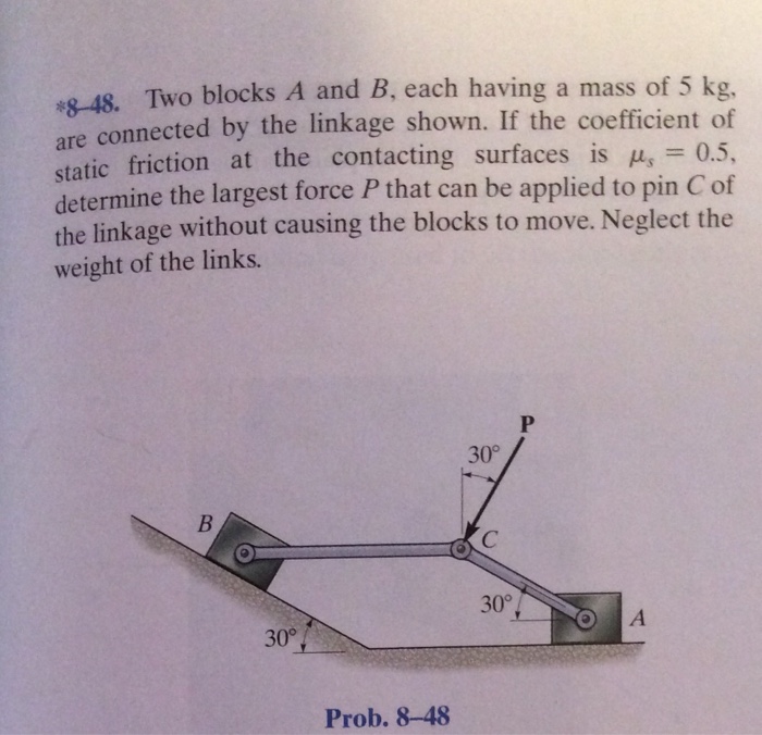 Solved Two blocks A and B, each having a mass of 5 kg, are | Chegg.com