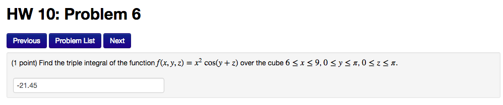 Solved HW 10: Problem 6 Previous Problem List Next (1 point) | Chegg.com