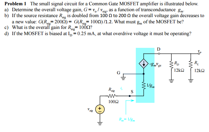 Solved The small signal circuit for a Common Gate MOSFET | Chegg.com