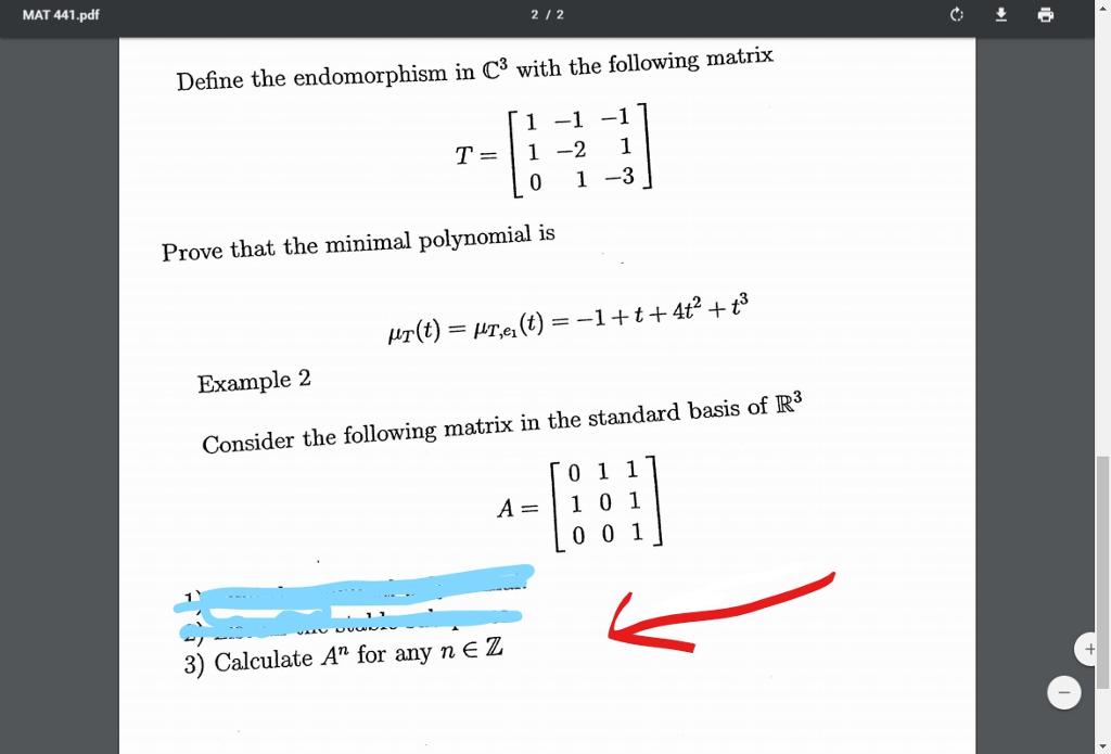 Solved MAT 441.pdf 2 /2 Define the endomorphism in C3 with | Chegg.com