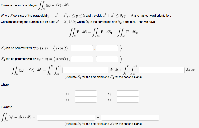 Solved Evaluate the surface integral double integral_s(yj + | Chegg.com