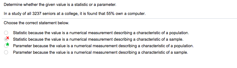 Solved Determine whether the given value is a statistic or a | Chegg.com