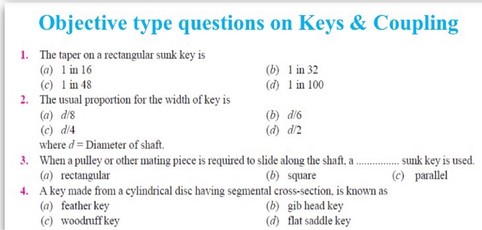 Solved The taper on a rectangular sunk key is 1 in 16 1 in | Chegg.com