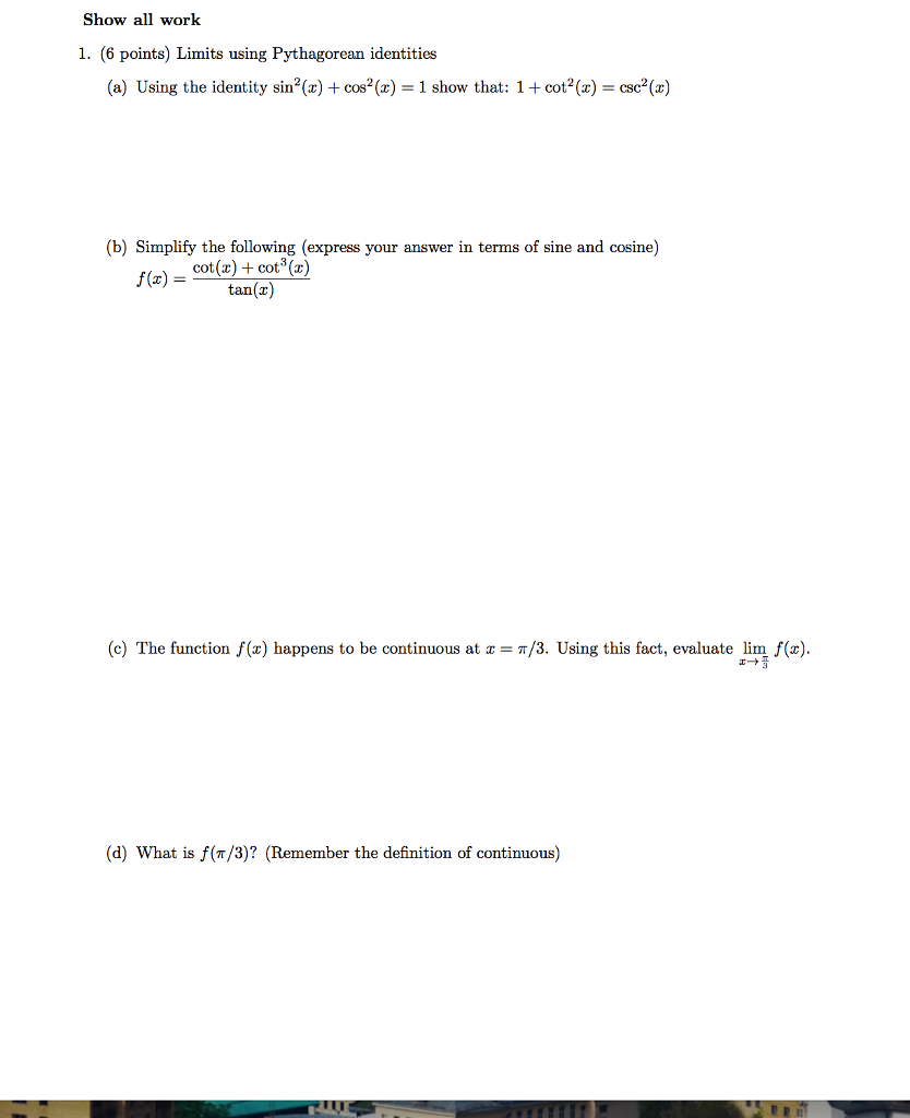 Solved Limits using Pythagorean identities Using the | Chegg.com
