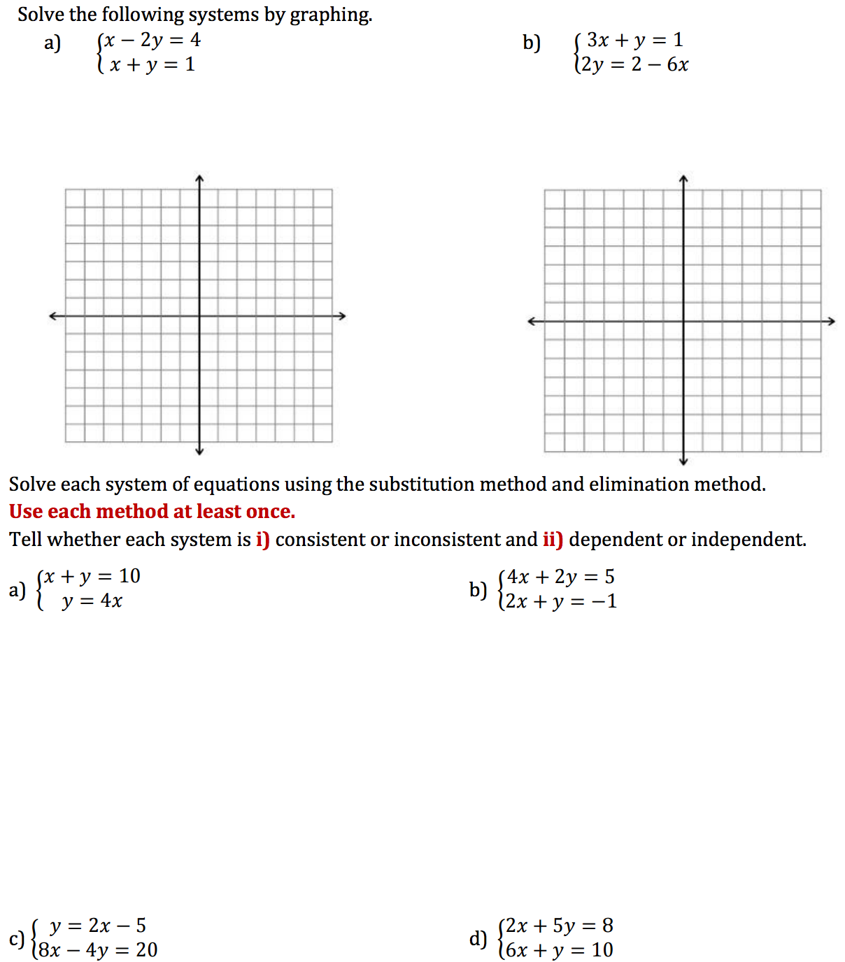 Solved Solve the following systems by graphing. a) { x-2y=4 | Chegg.com