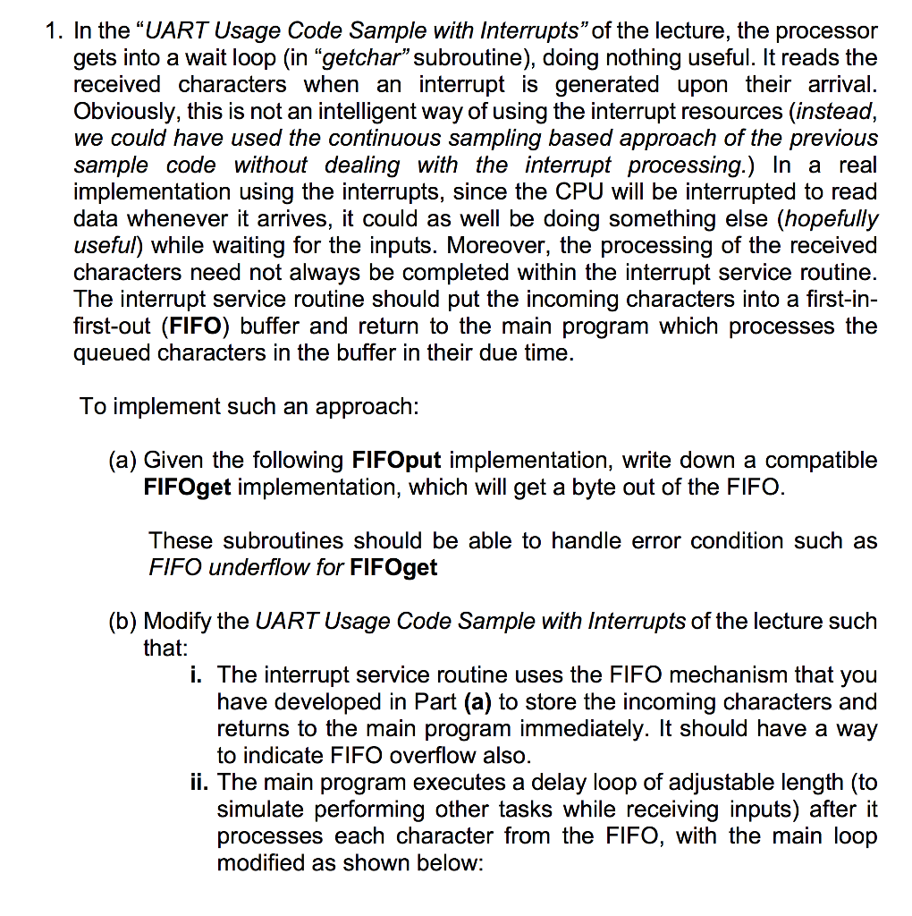 1. In the "UART Usage Code Sample with Interrupts" of | Chegg.com