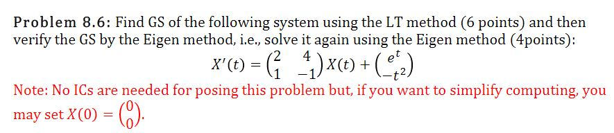 Solved Find GS of the following system using the LT method | Chegg.com