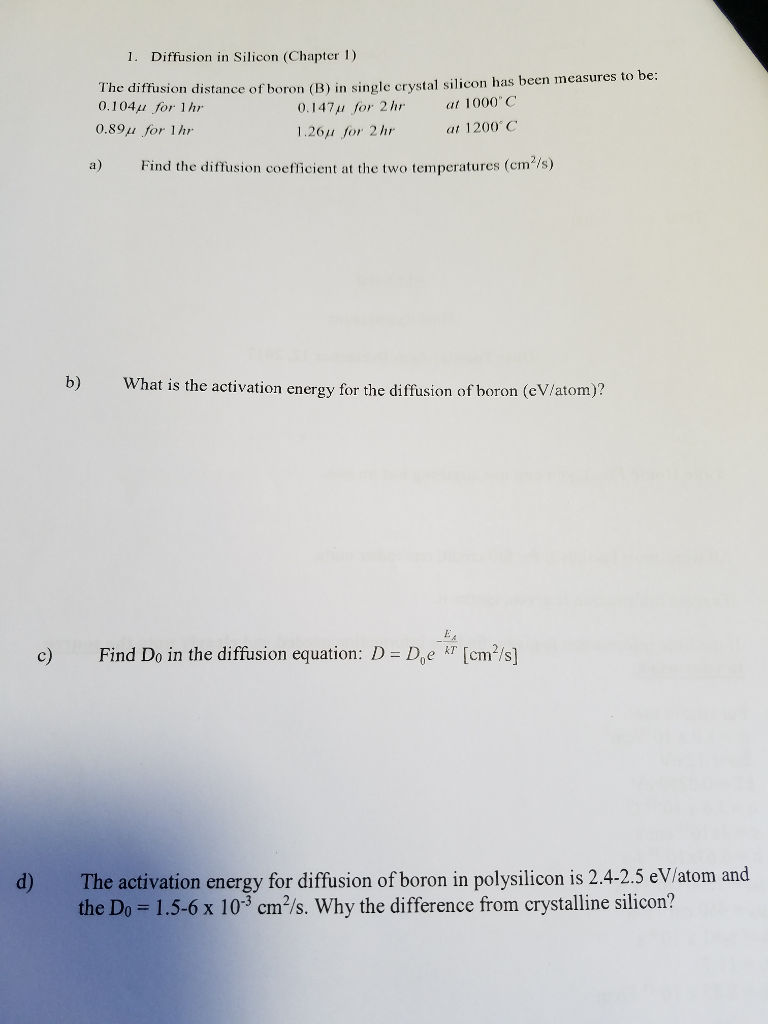 Solved 1. Diffusion in Silicon (Chapter 1) The diffus 0.104μ | Chegg.com