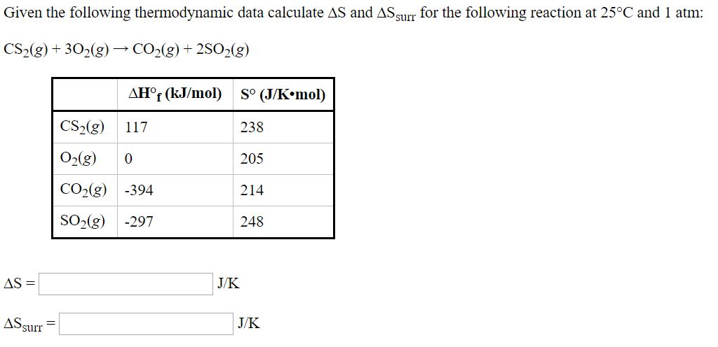 Solved Given the following thermodynamic data calculate | Chegg.com