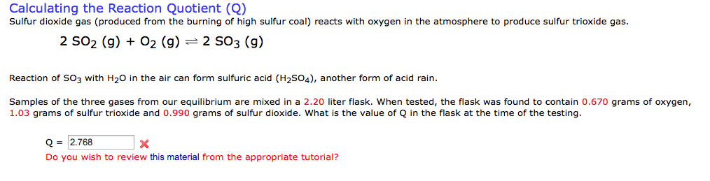 Solved Calculating the Reaction Quotient (Q) Sulfur dioxide | Chegg.com