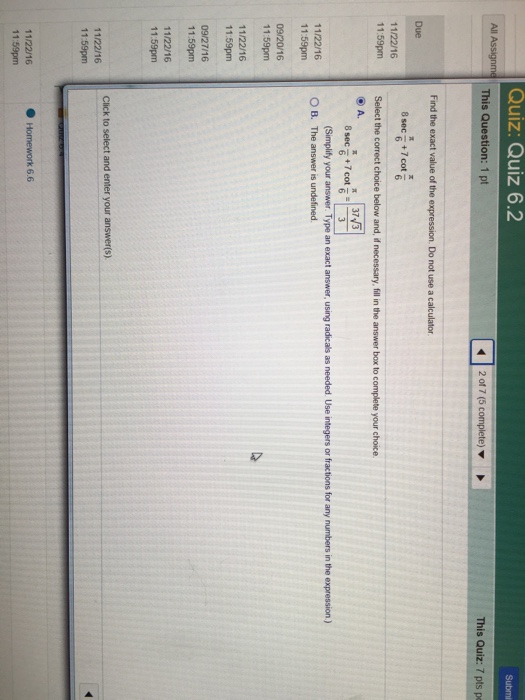 Solved Find the exact value of the expression. Do not use a | Chegg.com