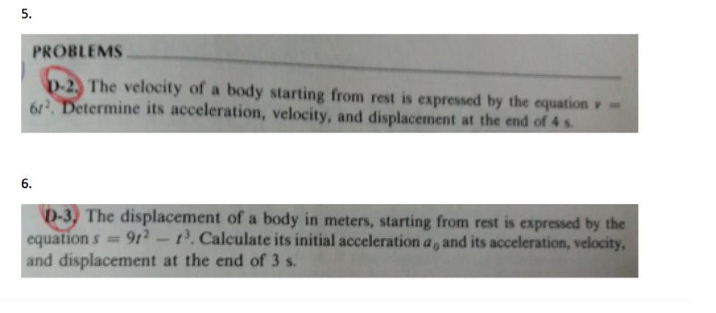 Solved 5. PROBLEMS -2. The velocity of a body starting from | Chegg.com