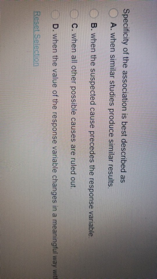 Solved Specificity of the association is best described as | Chegg.com