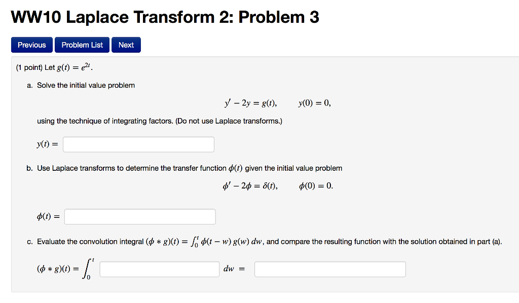 Solved WW10 Laplace Transform 2: Problem3 PreviouS Problem | Chegg.com